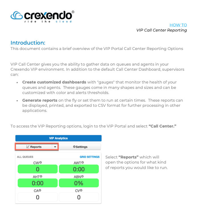 VIP - Call Center Reports – Crexendo